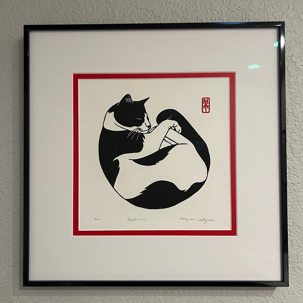 Cat Art Print Cat Artwork Cat Art Original Cat Print Wall Art Linocut ...