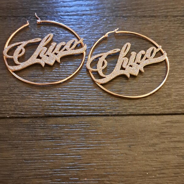 Custom Bling Name Hoop Earrings: Personalized Large Hoops, Gold Jewelry ...