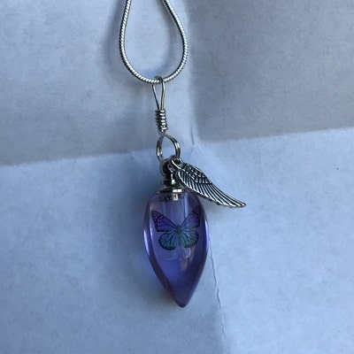 Crystal Glass Urn Purple Blue Butterfly Angel Wing Bottle - Etsy