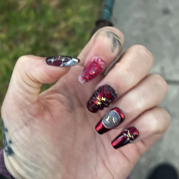 Custom Black Pink Press on Nails, Gothic Punk Tattoo Nails, Goth Y2K ...