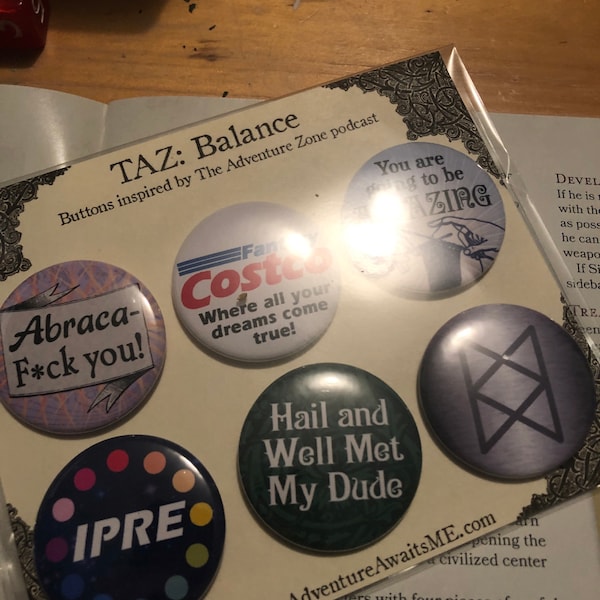 TAZ: Balance Pinback Button Set - the Adventure Zone Padcast Fan Art ...