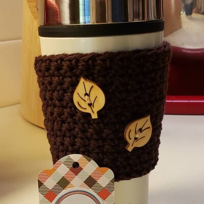 Fall Coffee Cup Sleeve Crochet Coffee Cozy Autumn Leaves Fall Colors ...