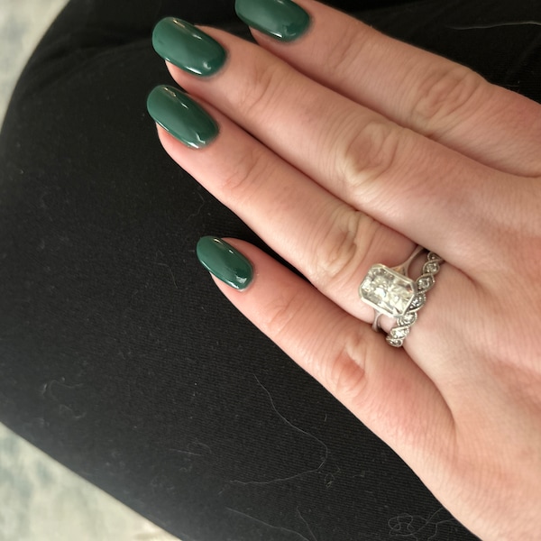 2 CT Emerald Cut Moissanite Engagement Ring, Three Stone Wedding Ring ...