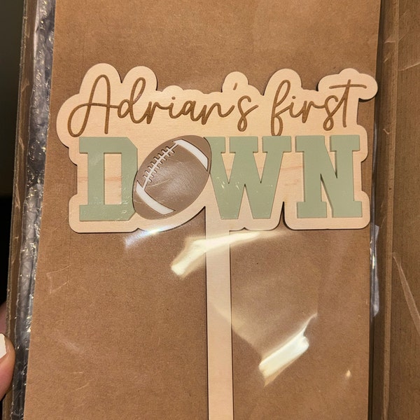 First Year Down Cake Topper, Personalized Birthday Decor, Football ...