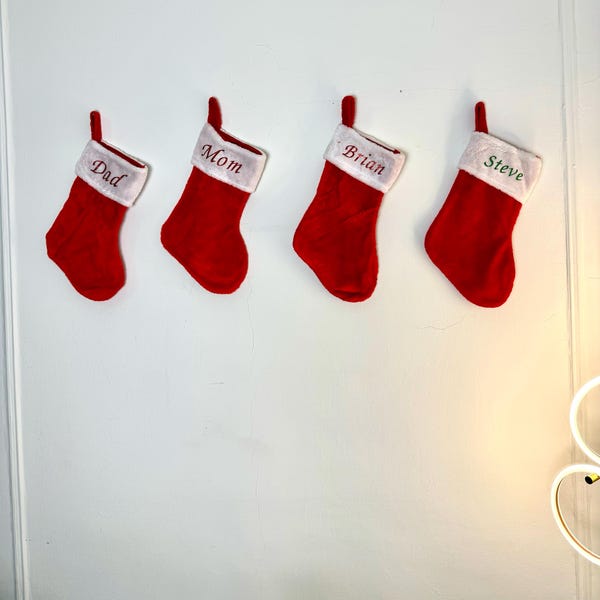 Personalized Red Plush Christmas Stocking: Glitter Name, Family & Pet ...