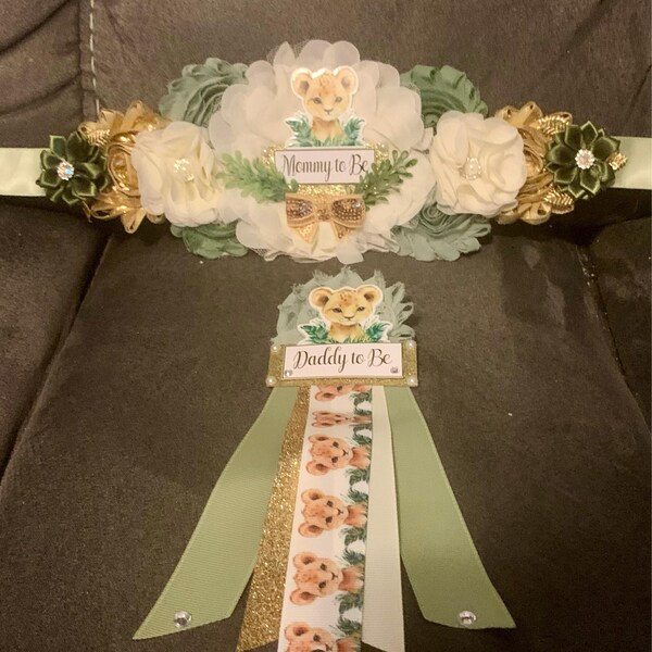 Lion Safari Baby Shower, Sage Safari Maternity Sash, Cub Lion Mommy to ...