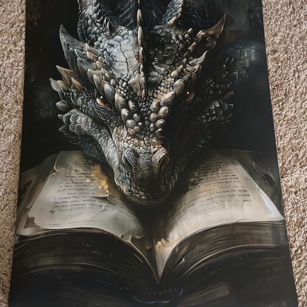 Large Book Dragon Painting, Art Print Poster, Gothic, Fantasy Wall ...