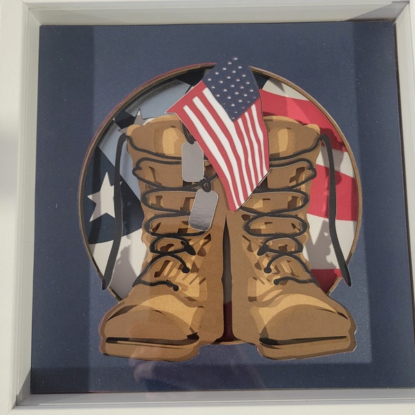 Boot Veteran Shadow Box, Veteran Shadow Box Svg, Soldier Light Box Svg ...