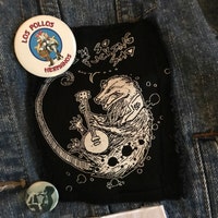 Folk Punk Banjo Opossum Patch - Screenprinting White Ink on Black ...