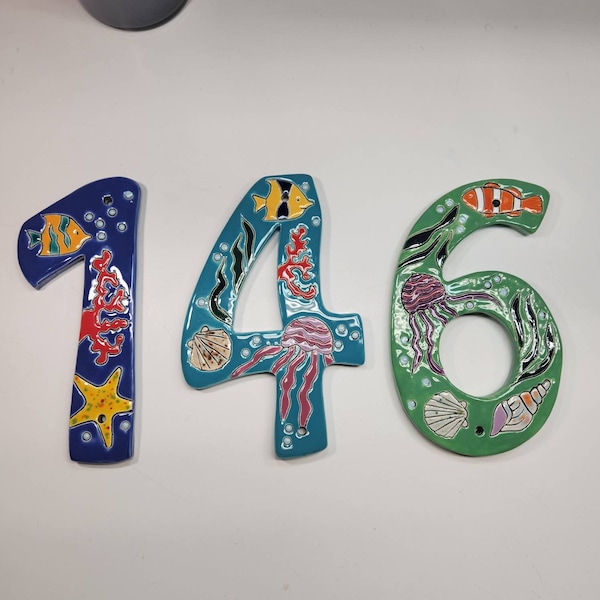 Custom House Numbers Tile With Tropical Fish, Coastal Address Sign ...