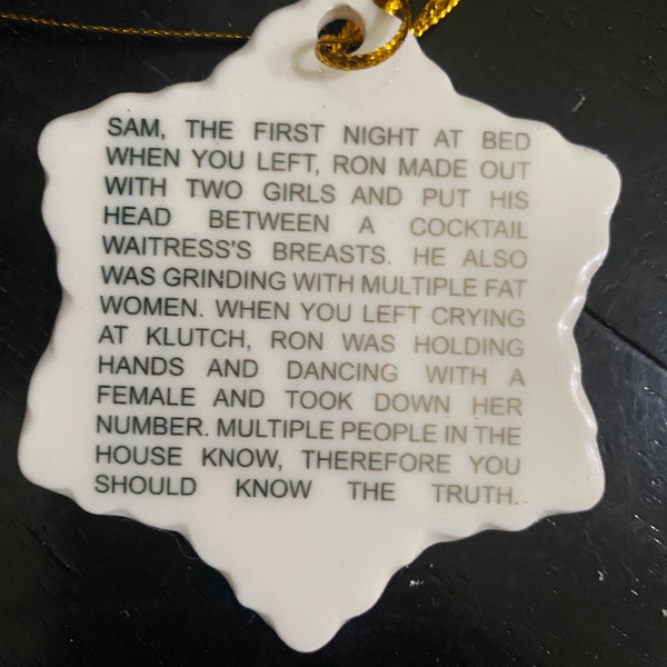 Jersey Shore Letter Ornament Sam the First Night at Bed Christmas Tree ...