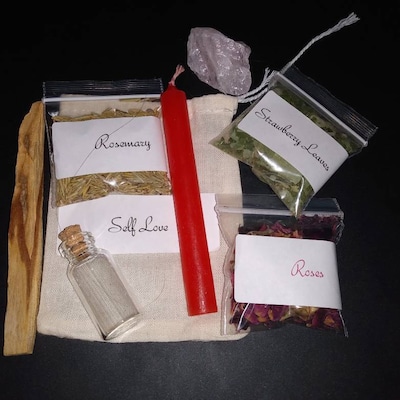 Self-love Spell Pouch Charm Kit Includes, Spell Bottle, Candle, Herbs ...