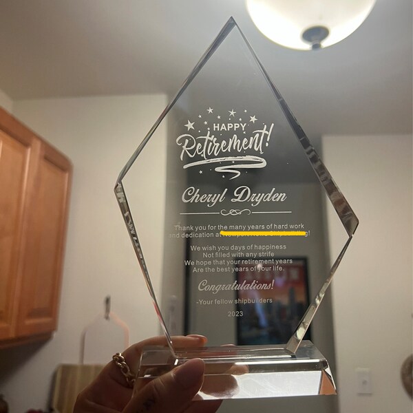 Personalized Crystal Retirement Award: Engraved Employee Gift - Etsy