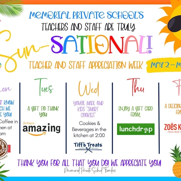 Editable Sunsational Employee Appreciation Week Schedule, Beach Theme ...
