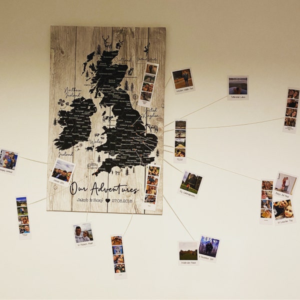 Personalized UK Travel Map – Push Pin Canvas, Wood Effect - Etsy UK