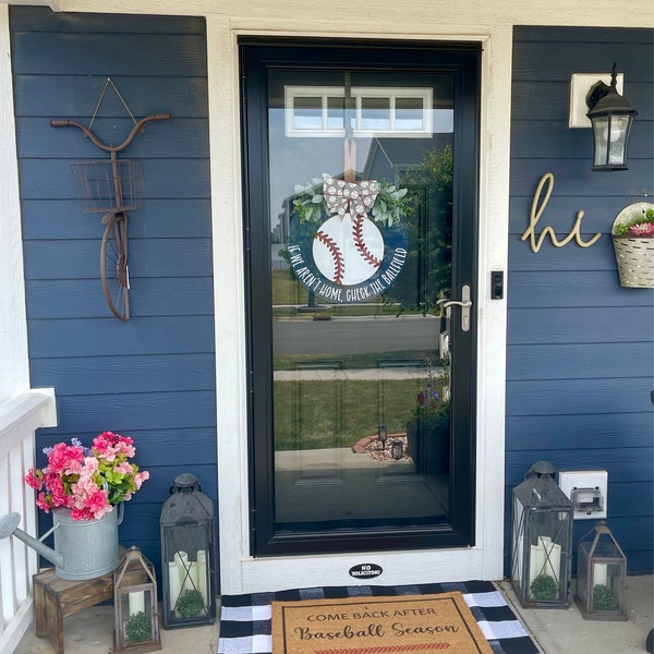 Front Door Decor | Welcome Sign | Baseball | Summer Wreath | Baseball ...