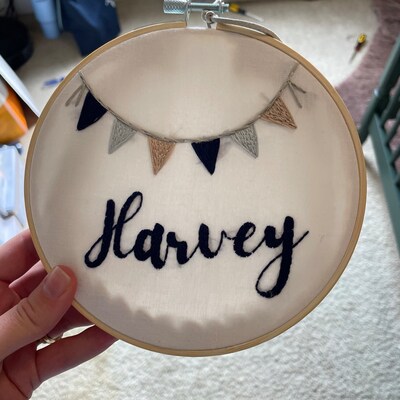 Hand Embroidered Name Hoop, Neutral Baby Name Sign for Nursery, Name ...