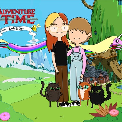 Custom Adventure Time Cartoon Portrait Illustration, Couple Family ...