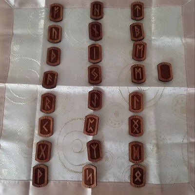 Wooden Runic Set, 25 Pcs With Velvet Pouch Wood Runes Elder Futhark - Etsy