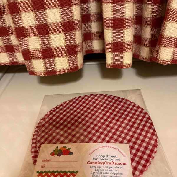 12 Red Gingham Jam Jar Covers, Cloth Fabric Toppers for Mason Jars ...