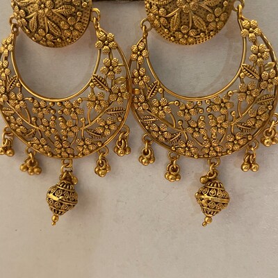 Gold Finished Three Layered Ear Chain /traditional Earrings Accessories ...