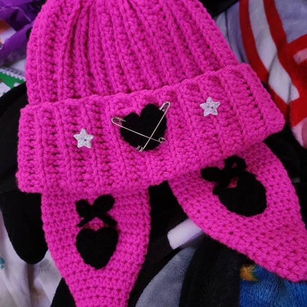Crochet Kawaii Scene Queen Emo Bunny Ear Beanie - Etsy