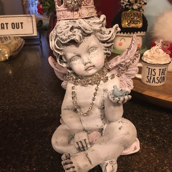 Cherub Holding Bird Crowned Cherub Cherub With Crown Winged Cherub ...