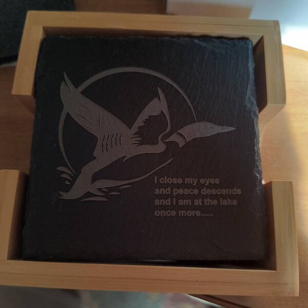 Set of 4 Custom Logo Slate Coasters With Bamboo Coaster Holder ...