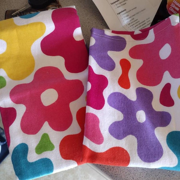 BIG BRIGHT FLOWERS Set of 2 Thick Cotton Kitchen Towels, Dish Towel ...