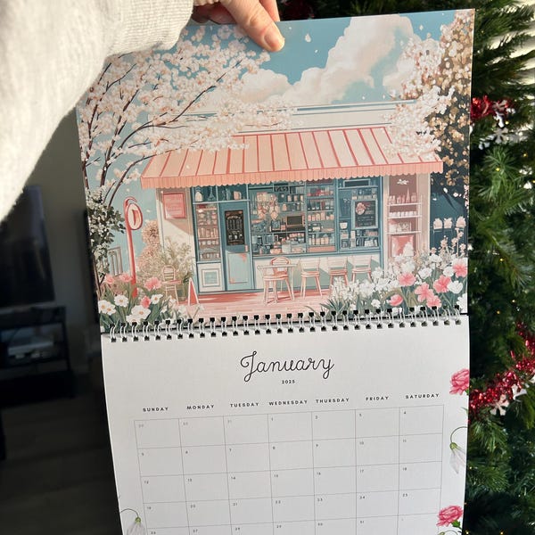 2025 Floral Wall Calendar, Coffee Shop Aesthetic & Birth Flowers Décor ...
