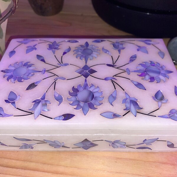 Rectangle Shape Black Marble Trinket Box With Royal Look Semi Precious ...