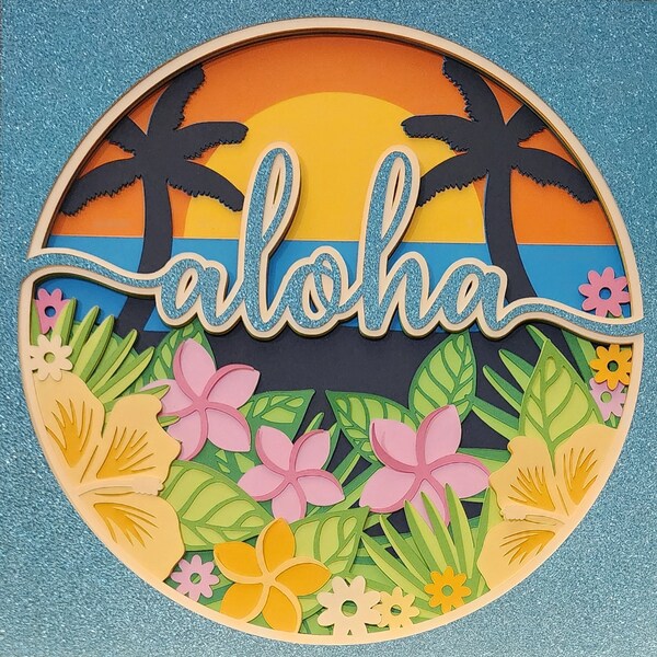 3D ALOHA SVG -hawaiian Shadow Box Svg -beach Svg - Layered Cardstock ...