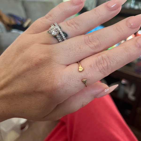 14K Gold Heart Ring, Double Heart Ring, Personalized Open Heart ...