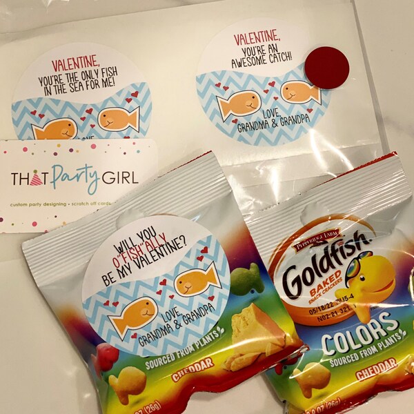 Goldfish Valentine's Day Favor Stickers, Valentines Party Fish Treat ...