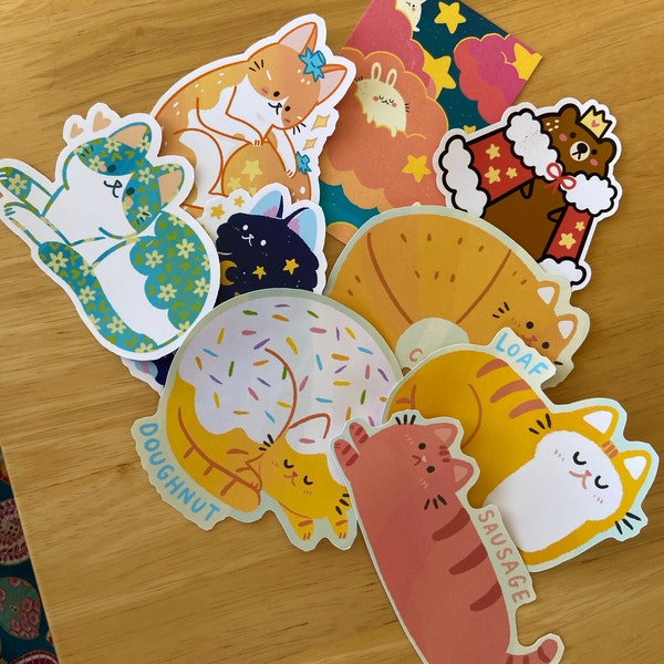 Super Cute Magical Cat Stickers Set of 3 Gloss Illustrated Stickers ...