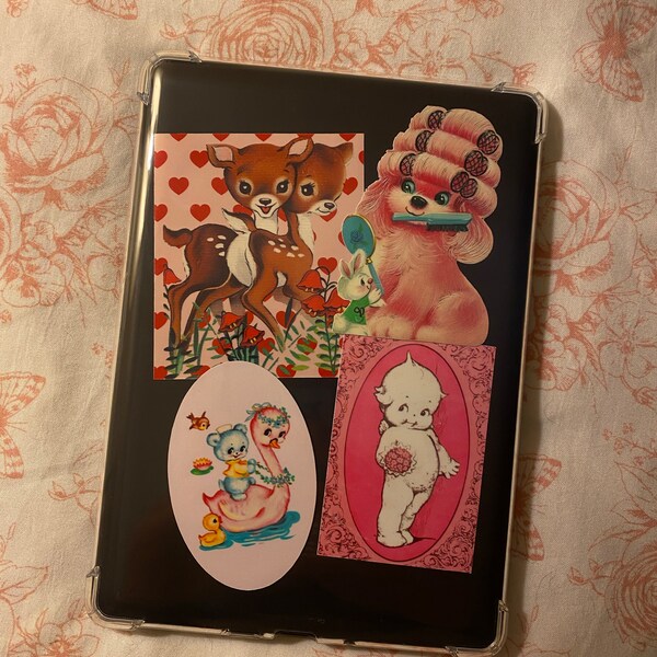 Vintage Pink Stickers Pack. Handmade Cute Kitsch Journal Stickers. Cat ...