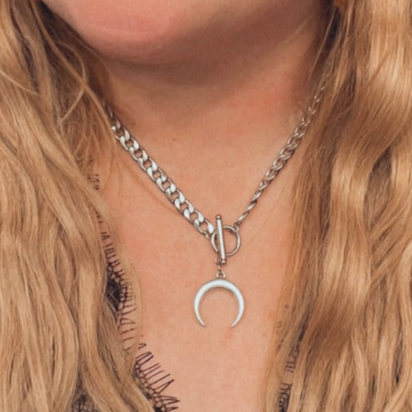 Moon Chain Necklace, Layered Necklace, Statement Necklace, Chunky Gold ...