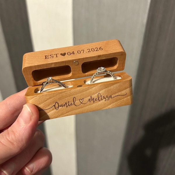 Engraved Wooden Ring Box Personalized 2-slot Ring Box Wedding Ring ...