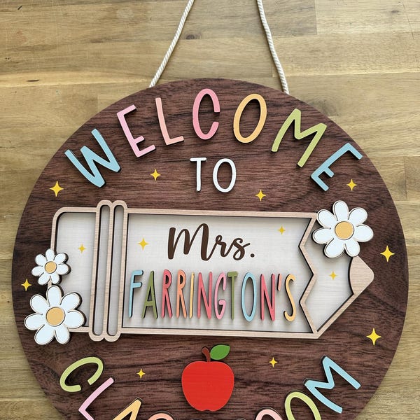 Personalized Teacher Door Sign, Classroom Decor, Floral Teacher Name ...