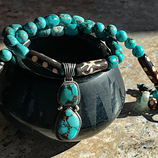 Long Zuni Sterling Silver Turquoise Petit Point / Needlepoint Cluster ...