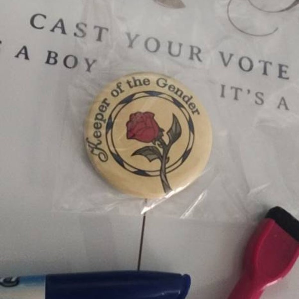 Keeper of the Gender Button Pin; Gender Reveal Pin; Baby Shower; YELLOW ...
