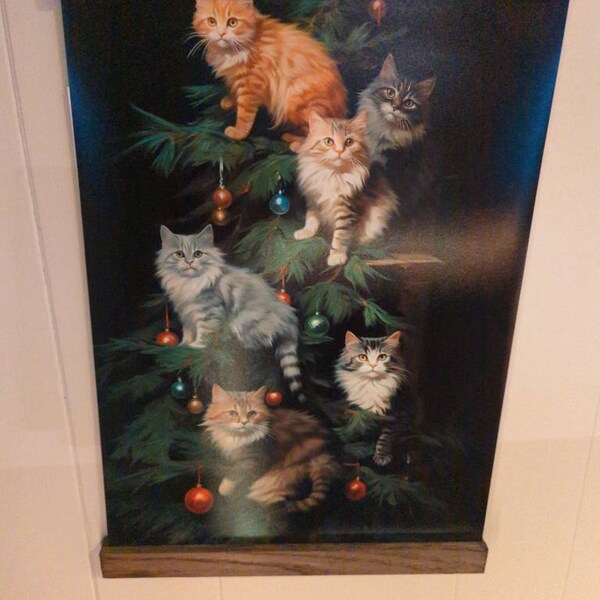 Cats Climbing Christmas Tree Art Print | Christmas Cat, Funny Humour ...