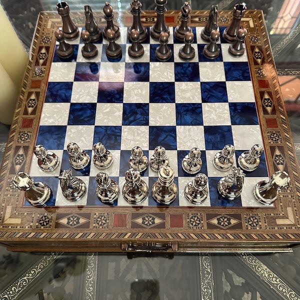 Dad Birthday Gift Large Chess Set, Handmade Chess Board With Storage ...
