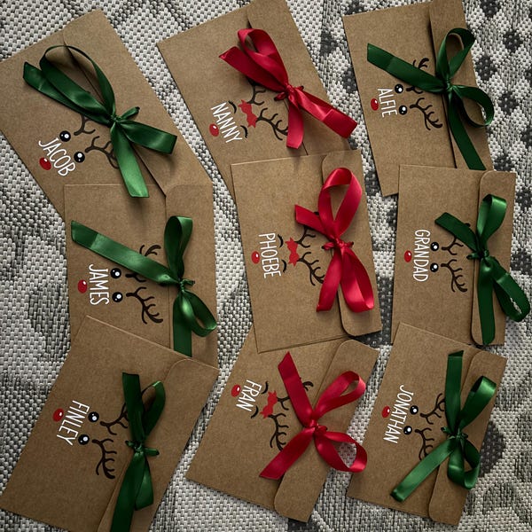 Personalised Reindeer Kraft Brown Money/voucher Gift Envelope With ...