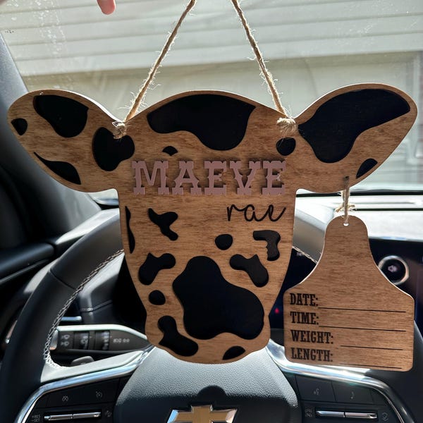 Baby Boy Cow Birth Stats Sign / Nursery Announcement / Cattle Tag ...