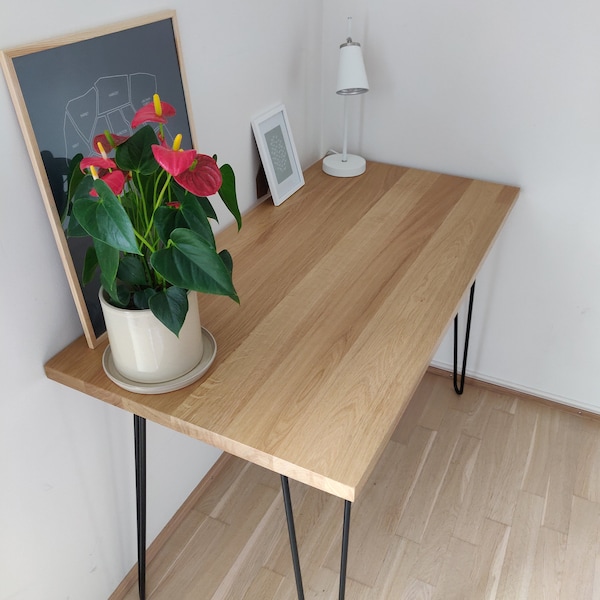 Natural Oak Minimalist Desk for Home and Office - 100% Solid Oak Wood ...