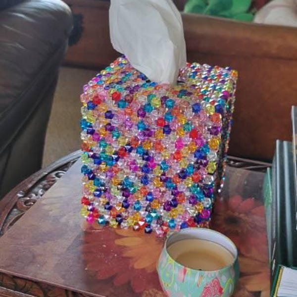 Tissue Box Cover , Beaded Tissue Box Cover, Handmade Tissue Box Holder ...