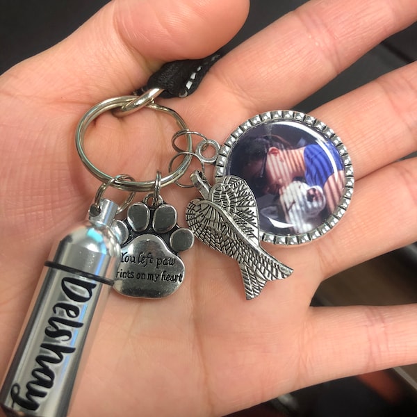 Pet Cremation Key Chain Photo Memorial Key Ring Pet Hair Key Ring for ...