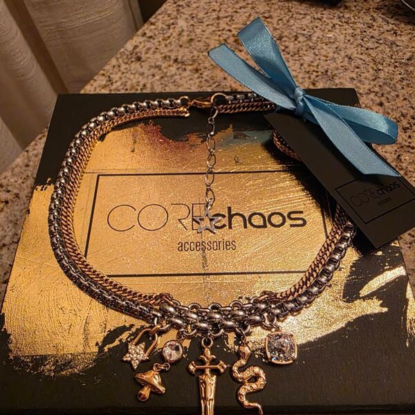 Silver Carabiner Necklace With Swarovski Crystals, Chunky Half Mesh ...