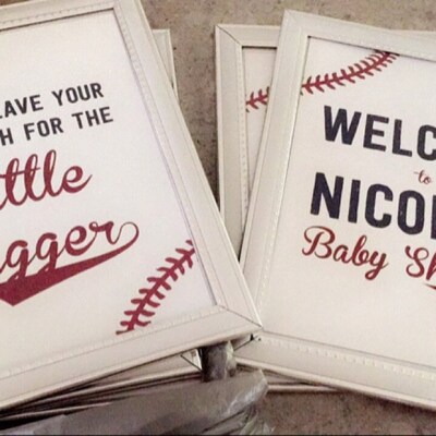 Printable Baseball Baby Shower Table Signs EIGHT Signs Welcome Sign ...